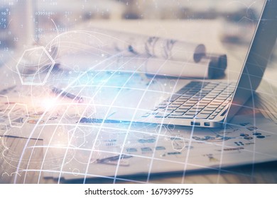 Multi Exposure Table Computer World Map Stock Photo 1679399755 ...