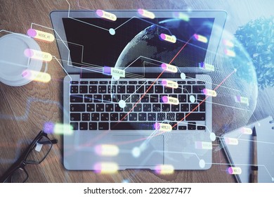 Multi Exposure Table Computer World Map Stock Photo 2208277477 ...
