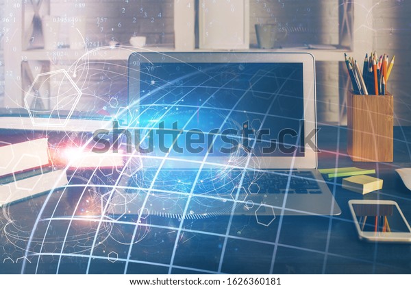 Multi Exposure Table Computer World Map Stock Photo 1626360181 ...