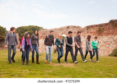 Multicultural Group People Walking Together Stock Photo (Edit Now) 97275599