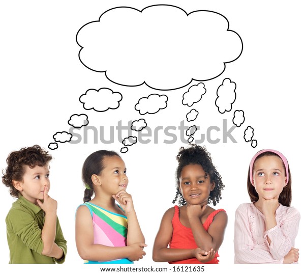Multiethnic Group Children Thinking Over White Stock Photo 16121635 ... Multiethnic Group Children Thinking Over White Stock Photo 16121635 ...