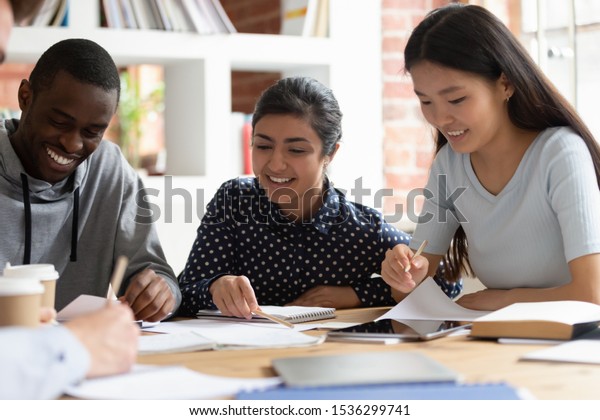 Multiethnic Students Do School Assignment Together Stock Photo ...