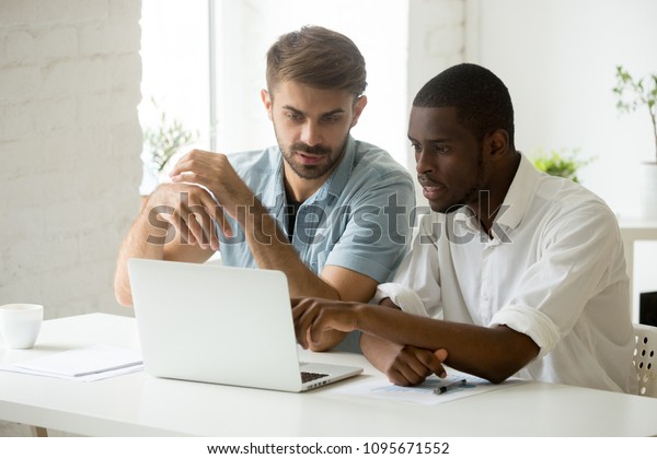 Multiethnic Work Group Two Working Laptop Stock Photo 1095671552 ...
