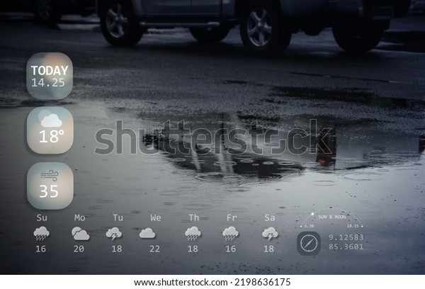 Multiexposure Weather Forecast Interface Reflection Puddle Stock Photo ...
