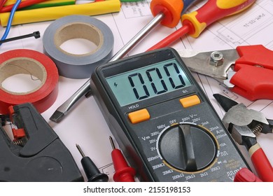 Multimeter Tools Electrical Installation Closeup Schematic Stock Photo ...