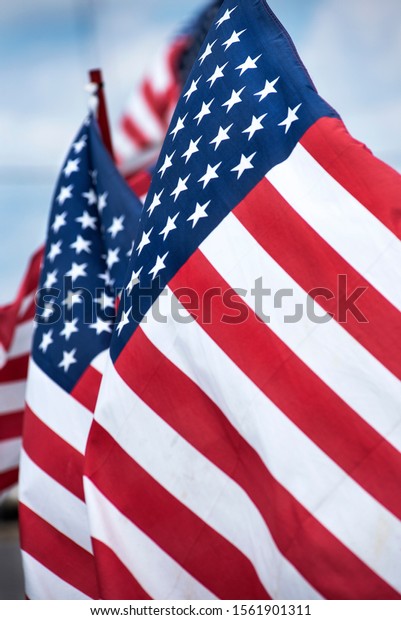 Multiple American Flags Blowing Wind Overlapping Stock Photo (Edit Now ...