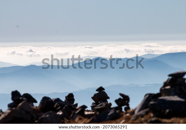 Multiple Rock Stacks On Mountain Range Stock Photo 2073065291 ...