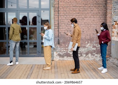Multiracial Students Standing Waiting Queue University Stock Photo ...