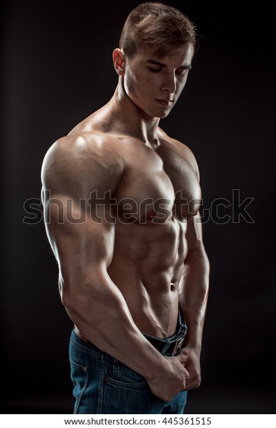 Muscular Bodybuilder Guy Doing Posing Over Stock Photo 445361515 ...