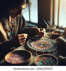 Native American Doing Beadwork AI-generated image 2482289587 | Shutterstock