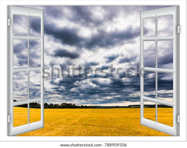 Naturlandschaft mit Blick durch ein Fenster Stockfoto (Jetzt bearbeiten ...
