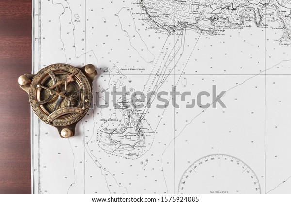 Nautical Chart Compass Nautical Concept Stock Photo 1575924085 ...