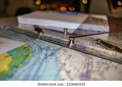 Nautical Chart Parallel Ruler Triangle Close Stock Photo 2126463149 ...