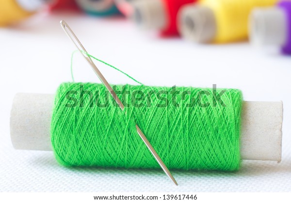 Needle Threads On White Background Stock Photo (Edit Now) 139617446