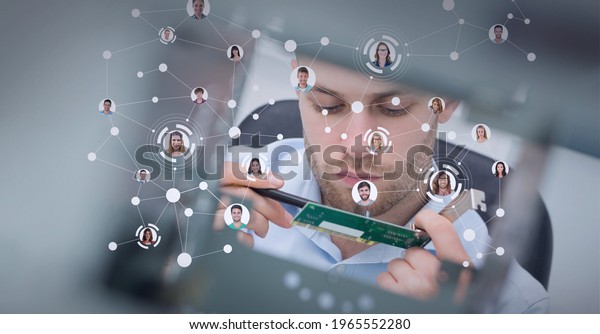 Network Connected Bubbles Diverse Faces Over Stock Photo 1965552280 ...