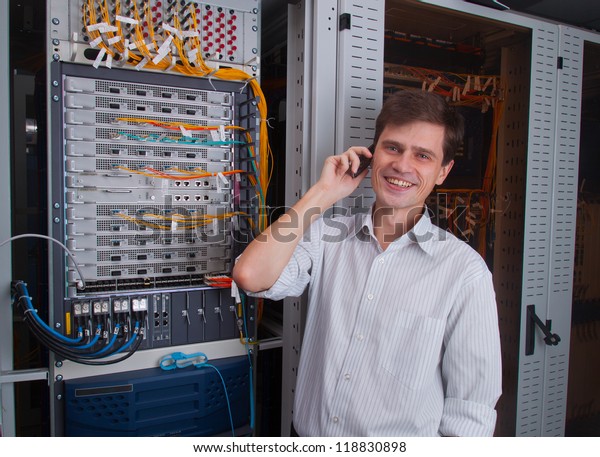 Network Engineer Server Room Talking On Stock Photo 118830898 ...