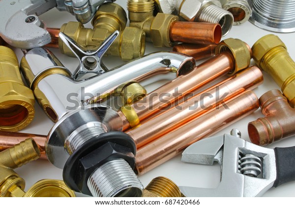 New Copper Pipework Ready Construction Adjustable Stock Photo 687420466 ...