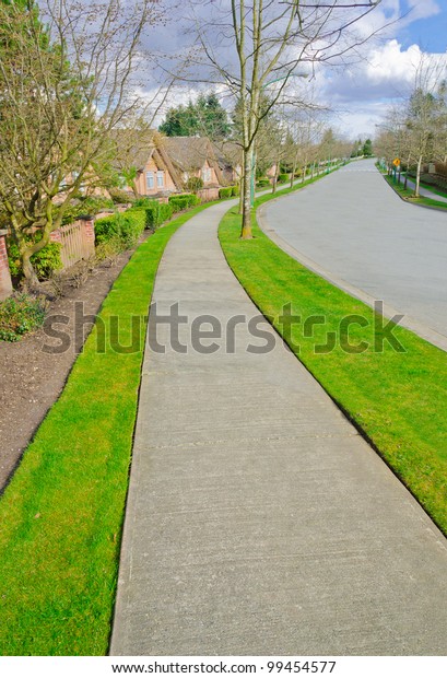 Nice Clean Sidewalk Empty Street Neighborhood Stock Photo (Edit Now ...