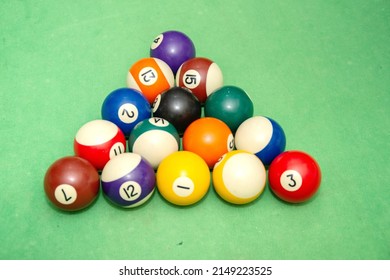 Numbered Pool Balls Triangle Formation On Stock Photo 2149223525 ...