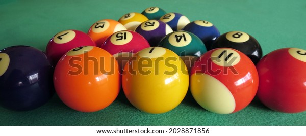Numbered Pool Balls Triangle Formation On Stock Photo 2028871856 ...
