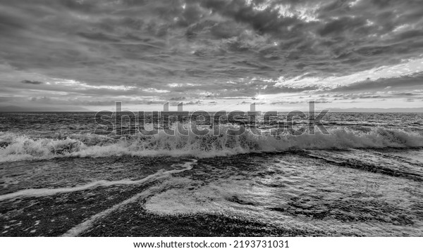 Ocean Wave Breaking Clouds Overhead Black Stock Photo 2193731031 ...