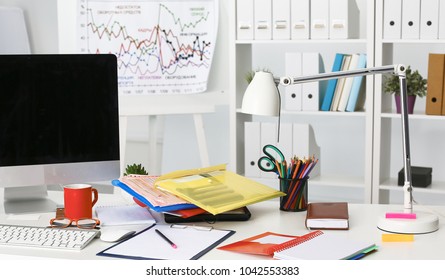 Office Desk Stack Computer Paper Reports Stock Photo (Edit Now) 1042553383