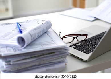 Office Desk Stack Computer Paper Reports Stock Photo 304041128 ...