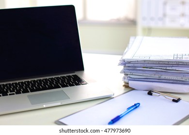 Office Desk Stack Computer Paper Reports Stock Photo 477973690 ...