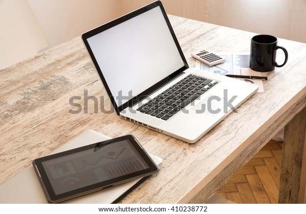 Office Setup Laptop Computer Tablet Pc Stock Photo (Edit Now) 410238772