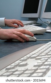 Office Worker Computer Workstation Hand On Stock Photo 2015694 ...