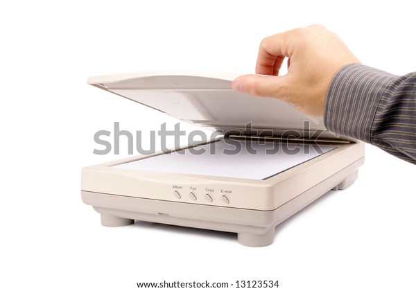 Office Worker Loading Document Page Into Stock Photo 13123534 ...