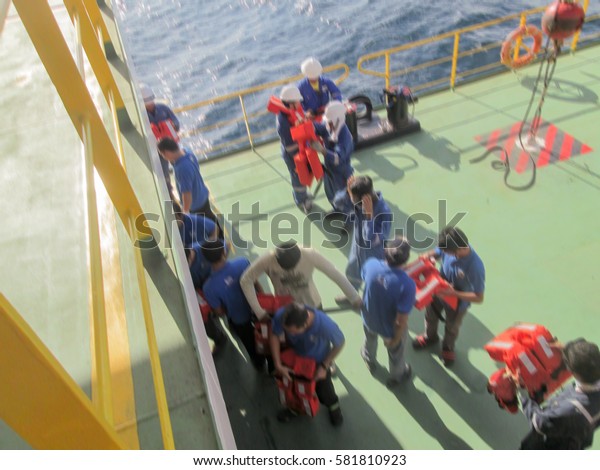 Offshore Workers Complete Life Jacket Doing Stock Photo (Edit Now ...