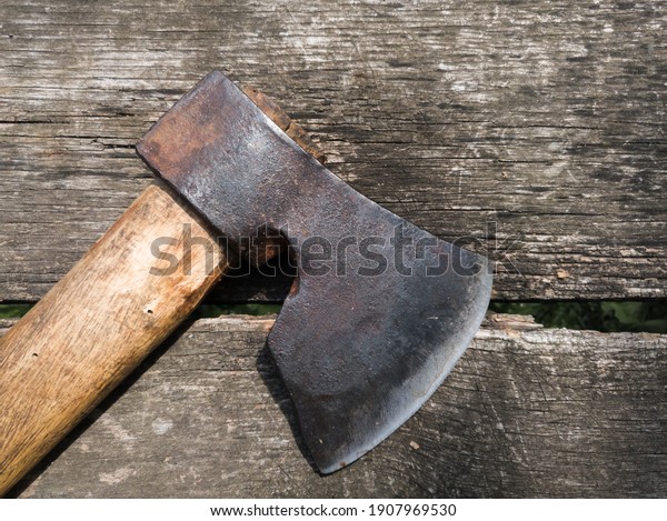 Old Axe Sharp Blade On Wooden Stock Photo (Edit Now) 1907969530