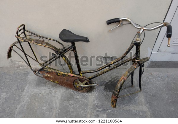 Old Broken Rusty Bicycle Without Wheels Stock Photo (Edit Now) 1221100564