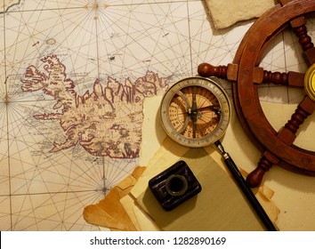Old Compass Telescope On Vintage Map Stock Photo (Edit Now) 455819041