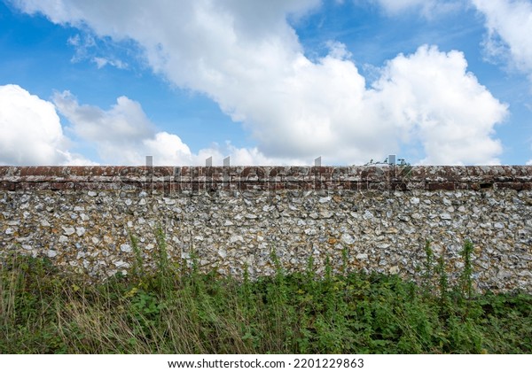 Old Flint Stone Wall Sky Background Stock Photo 2201229863 | Shutterstock