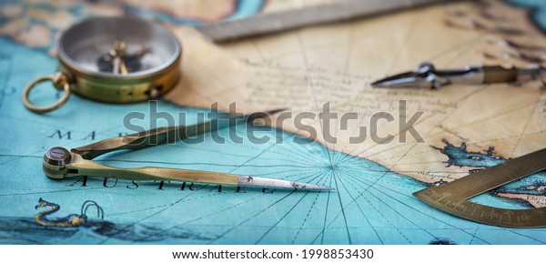 Old Geographic Map Navigational Tools Compass Stock Photo 1998853430 ...