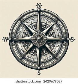 Compass Black White Etching Treasure Map AI-generated image 2486210297 ...