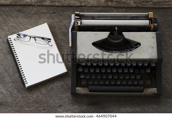 Old Typing Machine Glasses Notepad Blank Stock Photo (Edit Now) 464907044