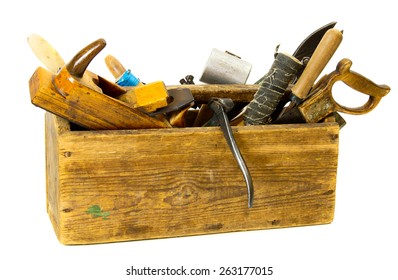 Old Carpenter Wooden Toolbox Tools Isolated Stock Photo 795255280 ...