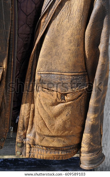 Old Worn Leather Jacket Stock Photo (Edit Now) 609589103