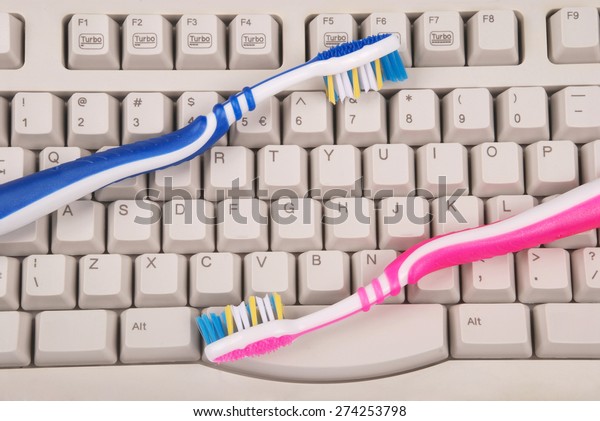 One Computer Keyboard Toothbrushes Gray Color Stock Photo 274253798 ...