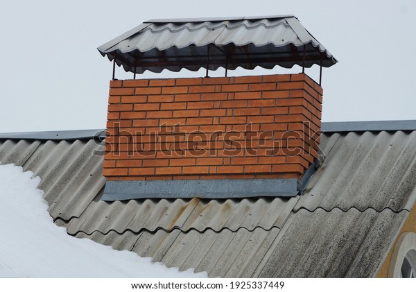 One Large Brown Brick Chimney On Stock Photo (Edit Now) 1925337449