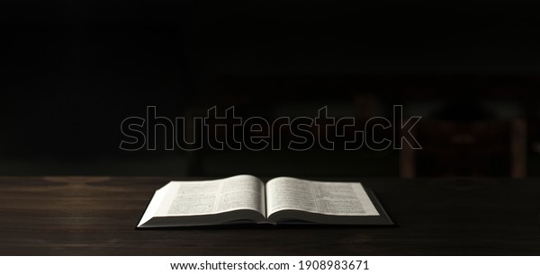 Open Book Bible Scripture On Wooden Stock Photo (Edit Now) 1908983671