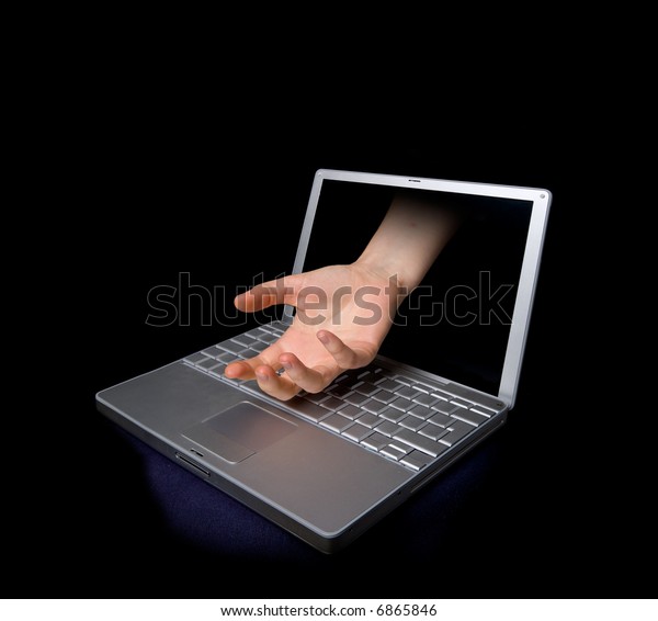 Open Hand Coming Through Computer Screen Stock Photo (Edit Now) 6865846