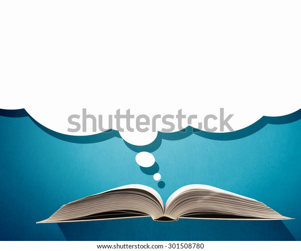 Opened Book Speech Bubble On Blue Stock Photo (Edit Now) 301508780