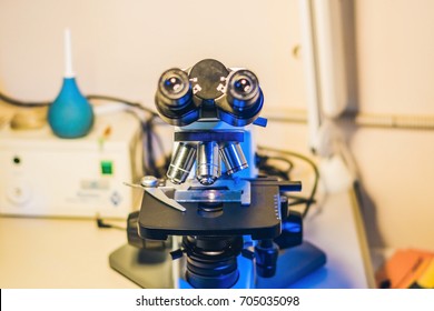 Optical Microscope Four Different Objective Lenses Stock Photo ...