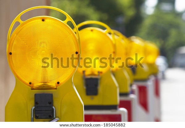 Orange Construction Lights Row Stock Photo (Edit Now) 185045882