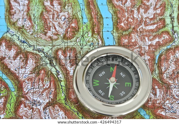 Orienteering Using Map Compass Magnetic Compass Foto stock 426494317 ...
