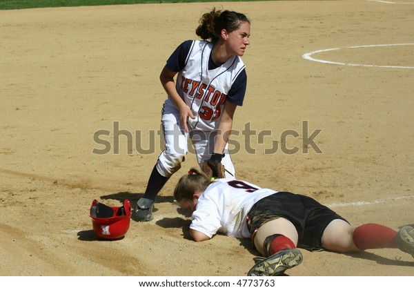 Out Third Base Softball Players Stock Photo (Edit Now) 4773763